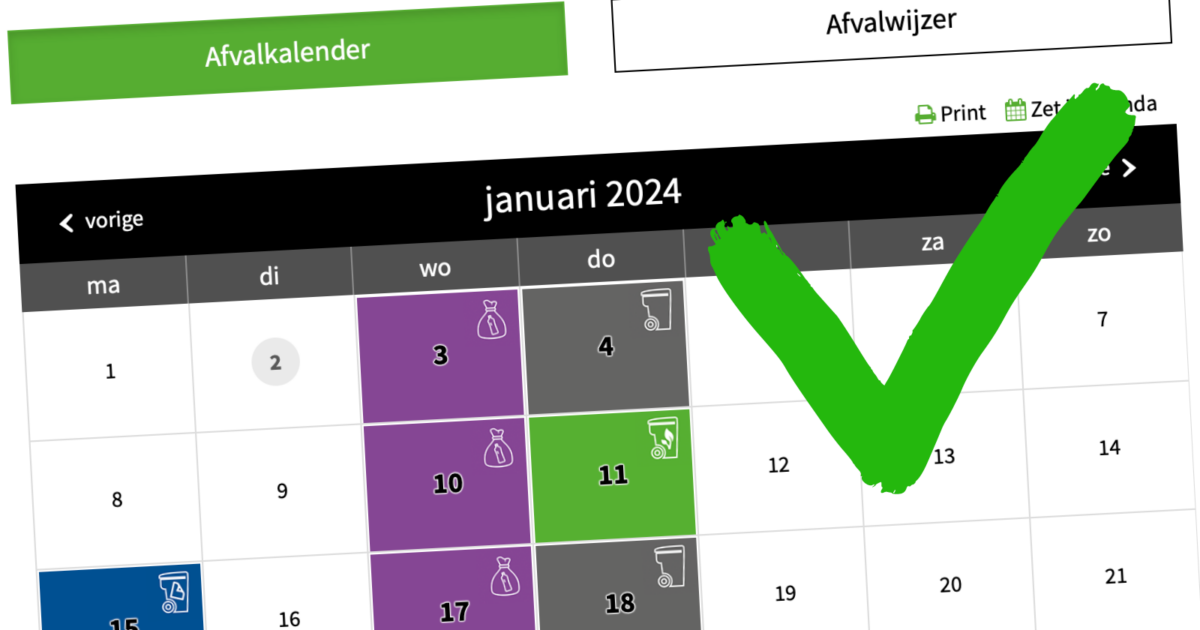 Tijdelijke storing Afvalkalender - RAD